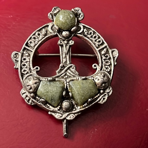 Jewelry | Celtic Tara Pin Pewter With Green Marble | Poshmark